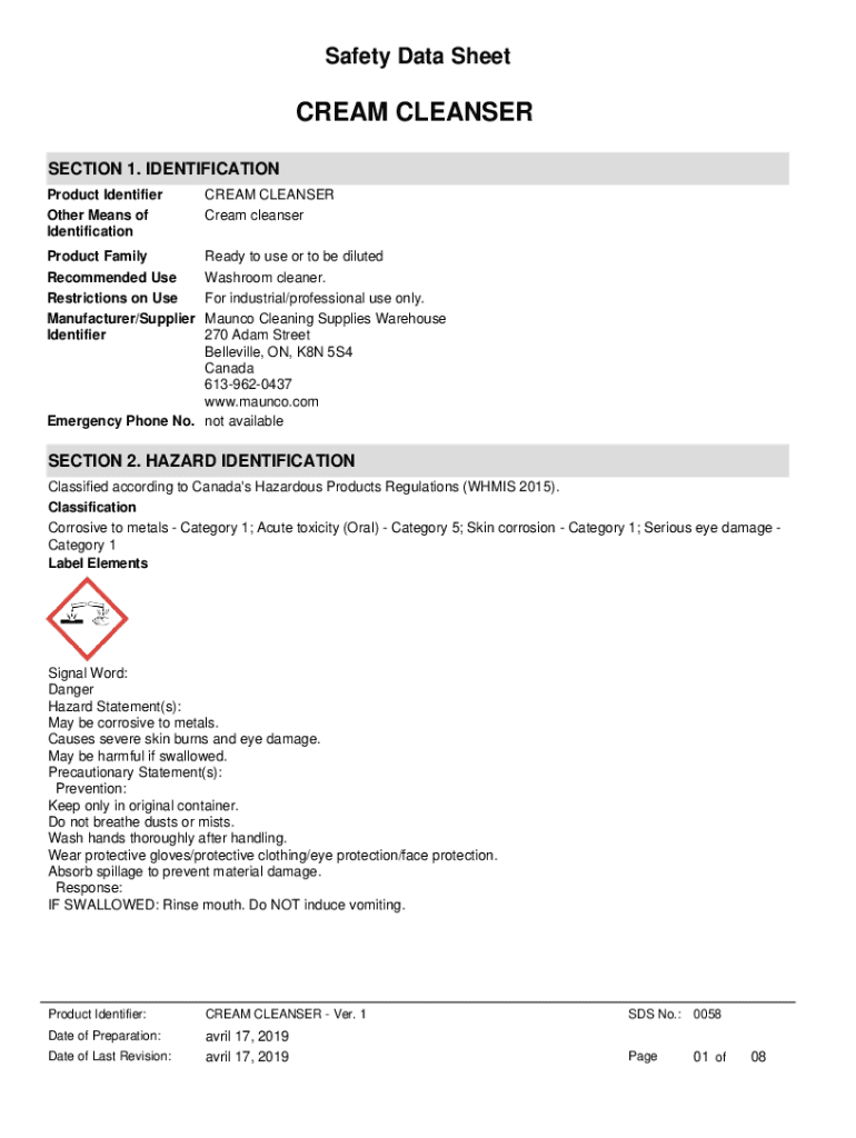 Fillable Online Safety Data Sheet SOFT N CREAMY SDS English.pdf Fax Email Print - pdfFiller