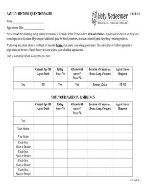 Fillable Online FAMILY HISTORY QUESTIONNAIRE YOU, YOUR PARENTS ...