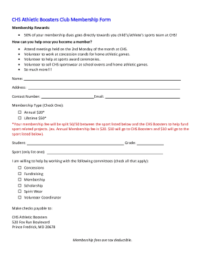 Fillable Online CHS Athletic Boosters Membership Form Fax Email Print ...