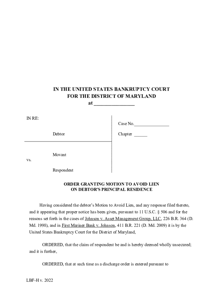 Fillable Online Order Granting Motion to Avoid Judicial Lien Fax Email ...
