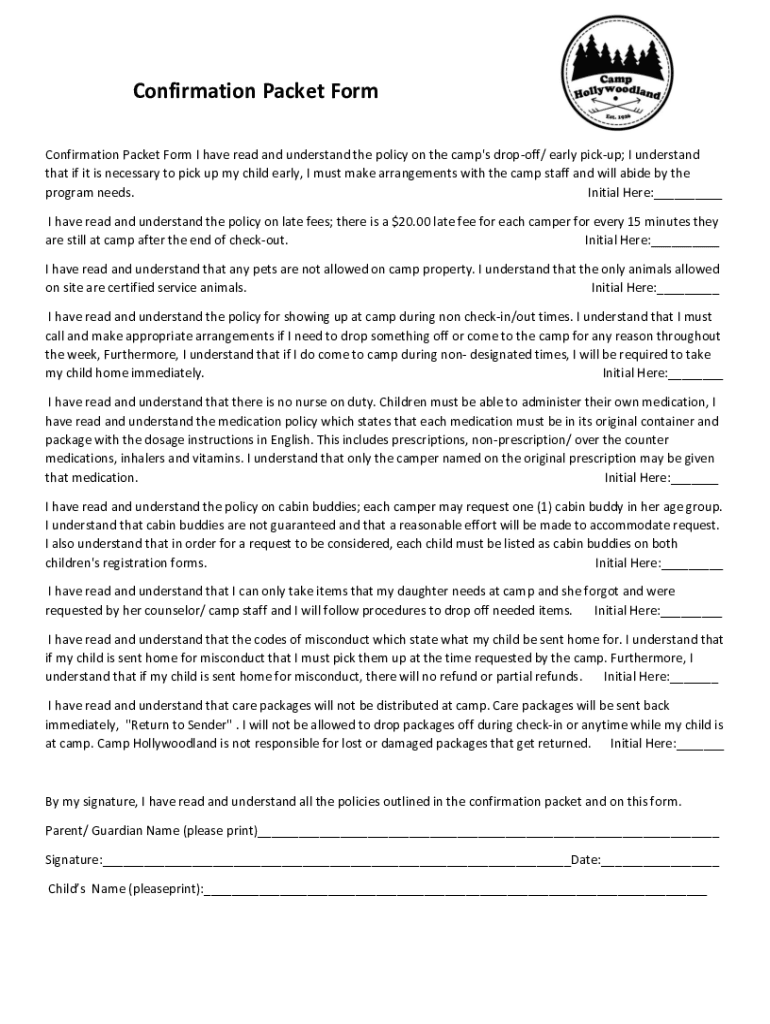 Fillable Online Confirmation Packet Form Fax Email Print - pdfFiller