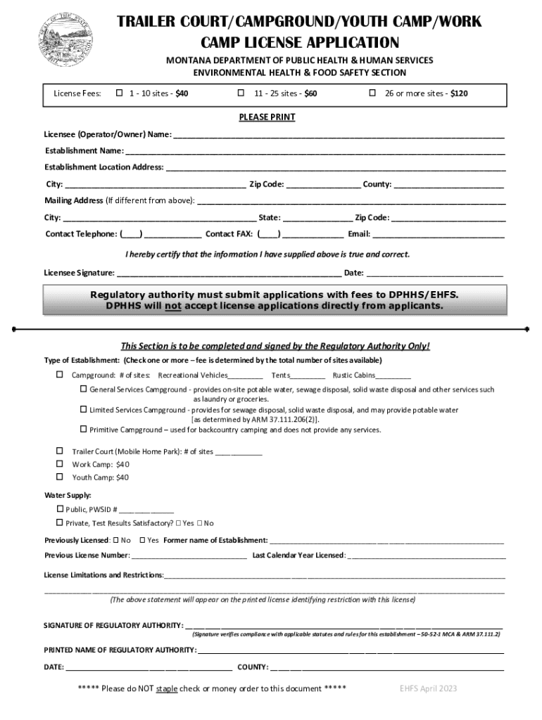 Fillable Online dphhs mt the - trailer court/campground/youth camp/work ...