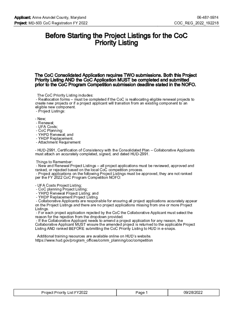 Fillable Online CoC Priority Listing Application Resources for the CoC ...