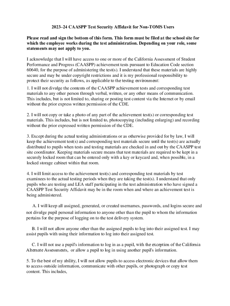 Fillable Online 202223 CAASPP Test Security Affidavit for Non-TOMS ...
