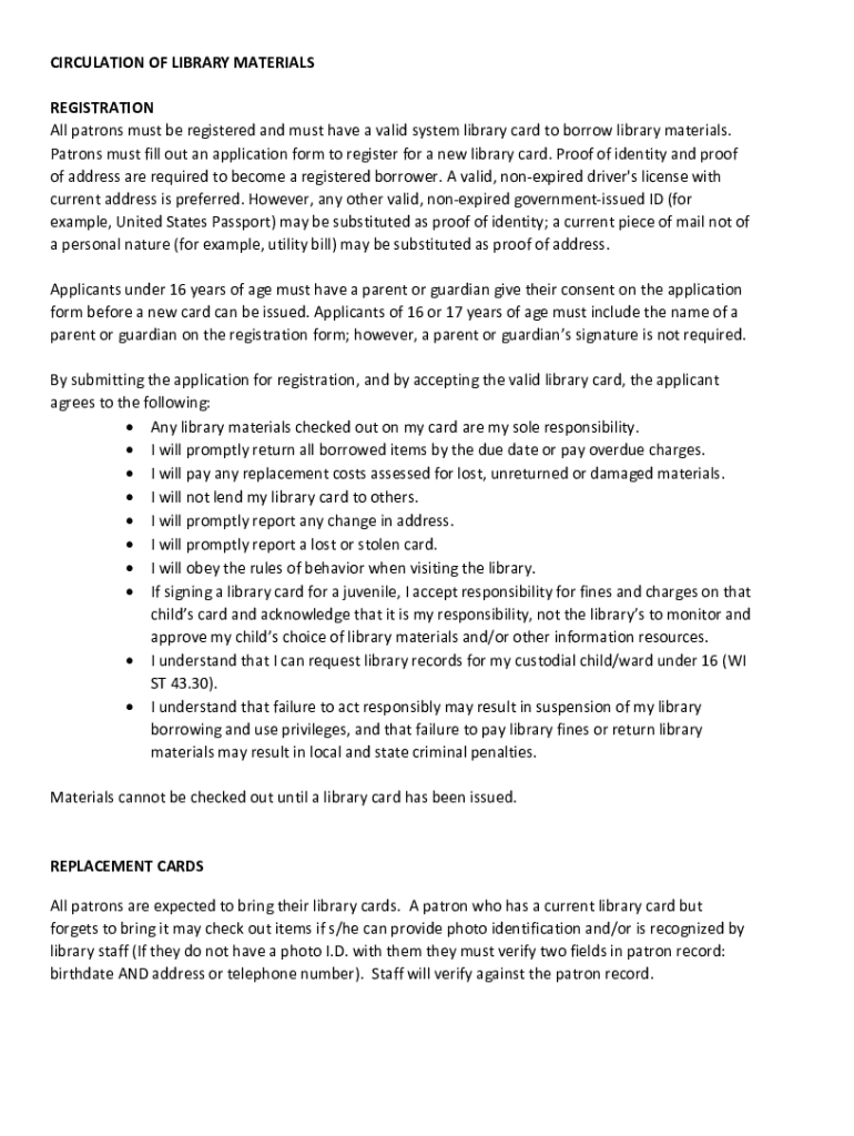 Fillable Online Circulation of Library Materials Fax Email Print - pdfFiller