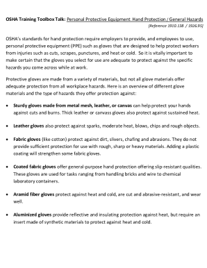Fillable Online OSHA Training Toolbox Talk: Personal Protective ...