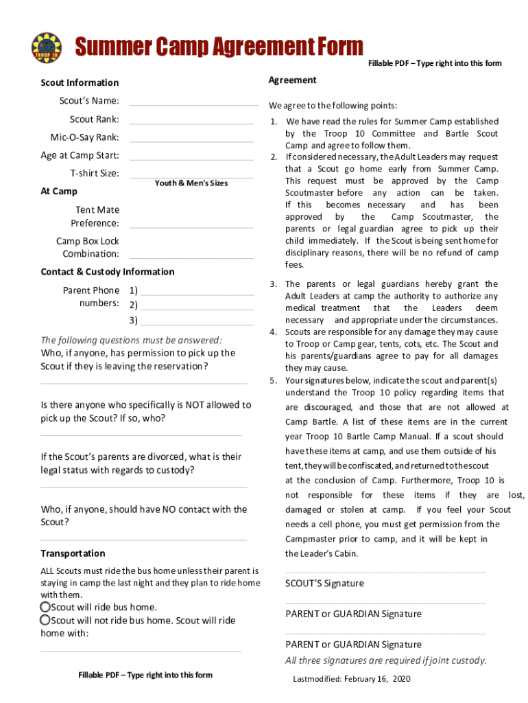 Fillable Online Fillable Form 2020: Summer Camp Fax Email Print - pdfFiller