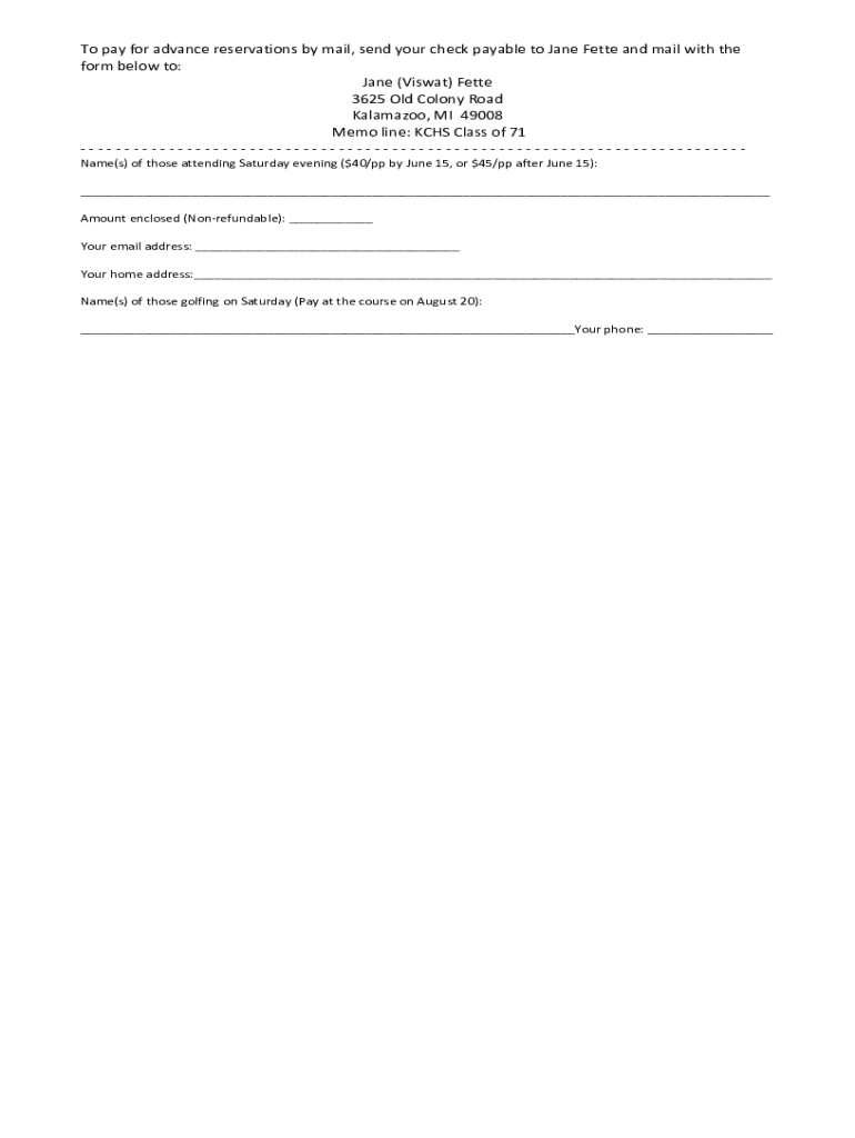 Fillable Online To pay for advance reservations by mail, send your check ... Fax Email Print ...