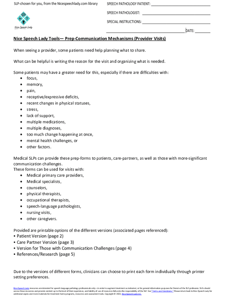 Fillable Online SLP Screen Form & Provider/Nursing Referral Form Packet ...