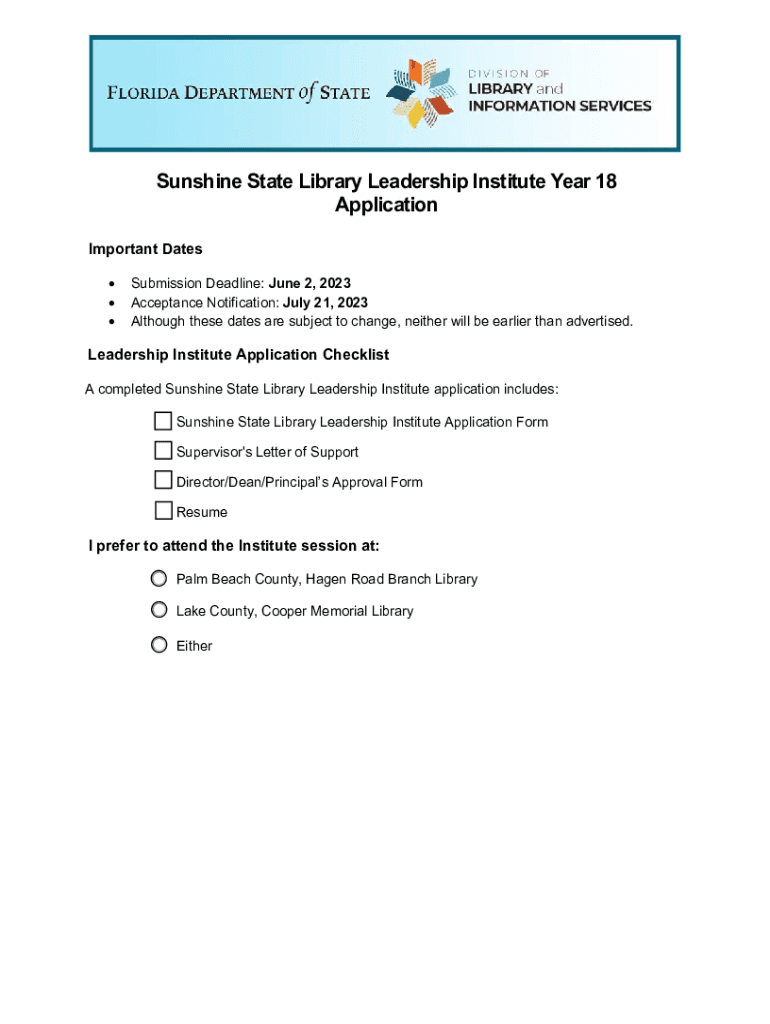 Fillable Online Sunshine State Library Leadership Institute Year 18 Application Fax Email Print ...