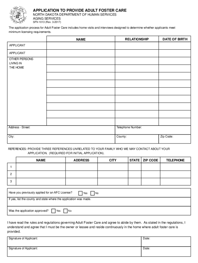 Fillable Online Application to Provide Family Foster Care for Adults ...