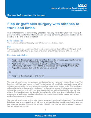 Fillable Online Flap or graft skin surgery with stitches to trunk and ...