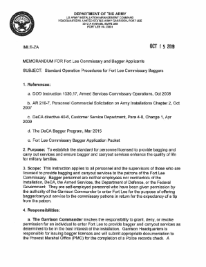 Fillable Online Memorandum for Fort Lee Commissary and Bagger ...