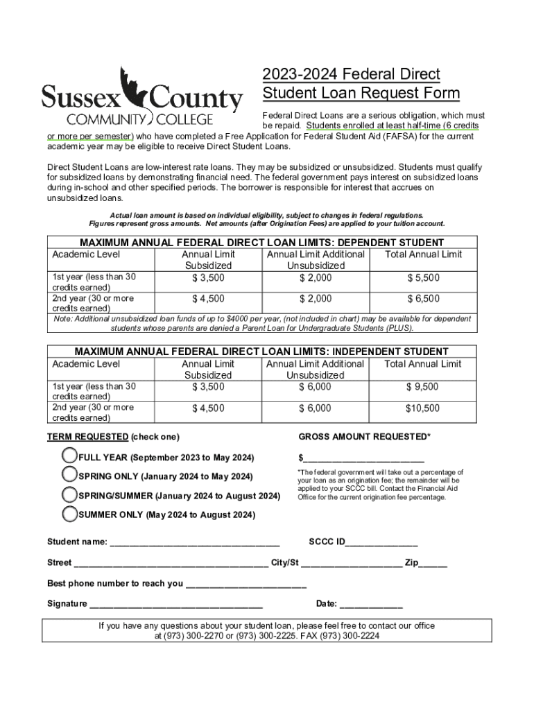 Fillable Online 2023-2024 Federal Direct Student Loan Request Form Fax ...