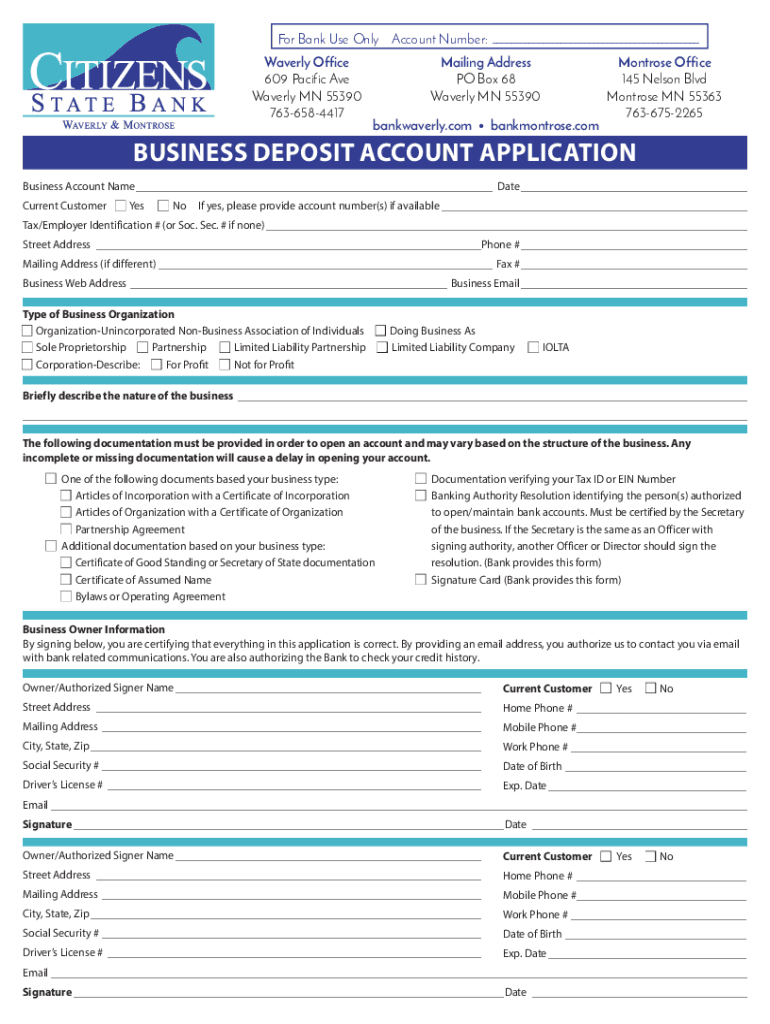 Fillable Online Citizens State Bank of Waverly Fax Email Print - pdfFiller