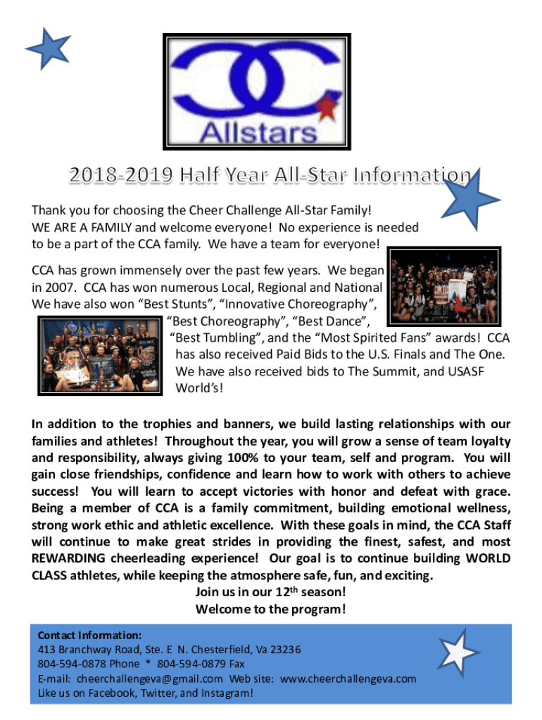 Fillable Online Thank you for choosing the Cheer Challenge All-Star Family! Fax Email Print ...