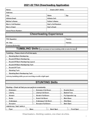 Fillable Online Tryout Application TKA Cheer 2122 Fax Email Print ...
