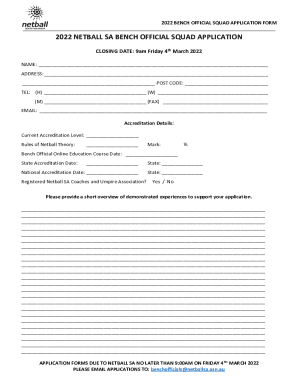 Fillable Online 2022 bench official squad application form Fax Email ...