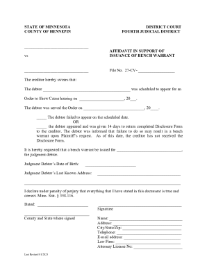 Fillable Online Affidavit In Support Of Issuance Of Bench Warrant Fax ...