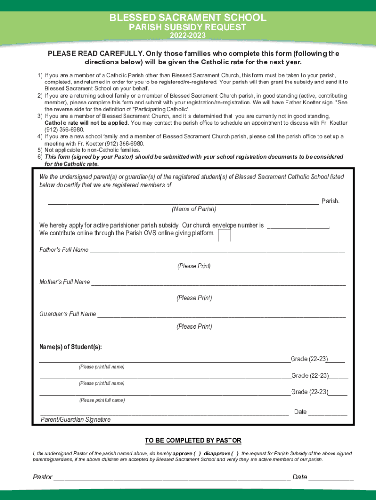 Fillable Online parish subsidy request Fax Email Print - pdfFiller