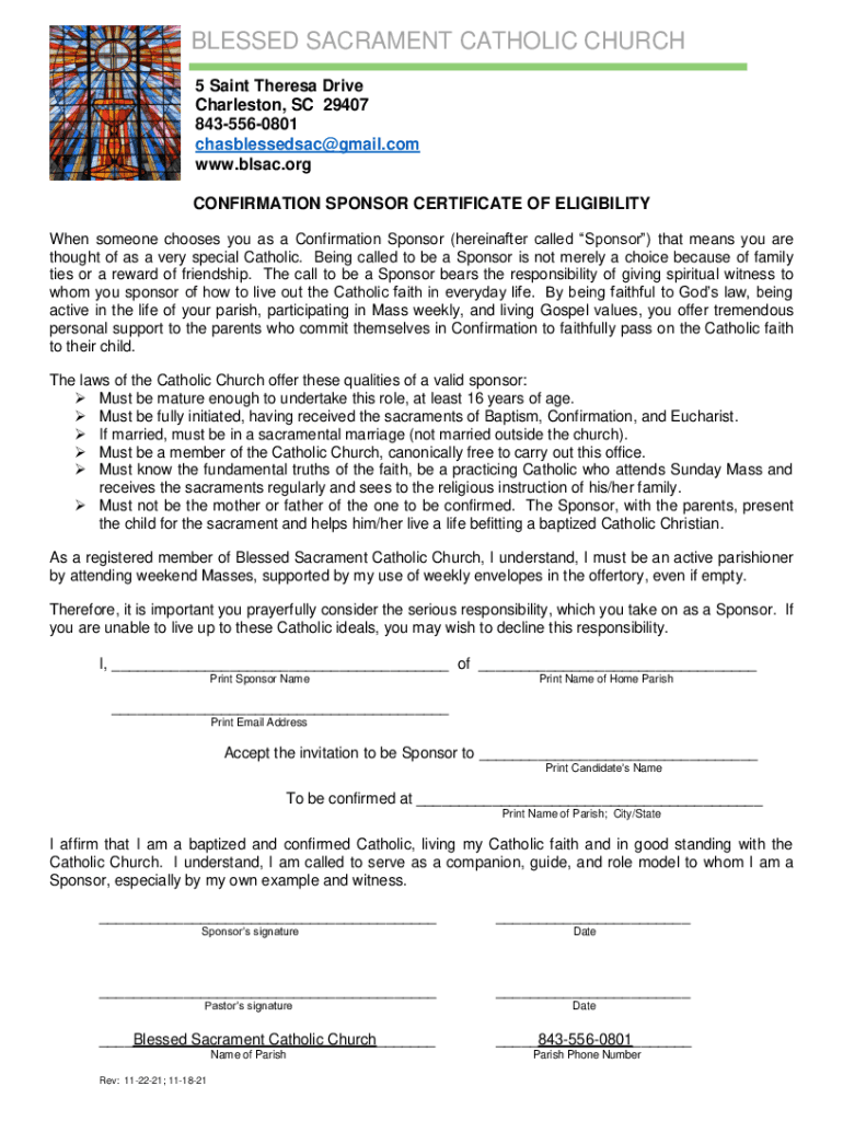 Fillable Online Children's Faith Formation - Blessed Sacrament Catholic ...