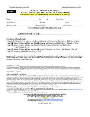 Fillable Online 2021-2022 all-county jazz band application form Fax ...