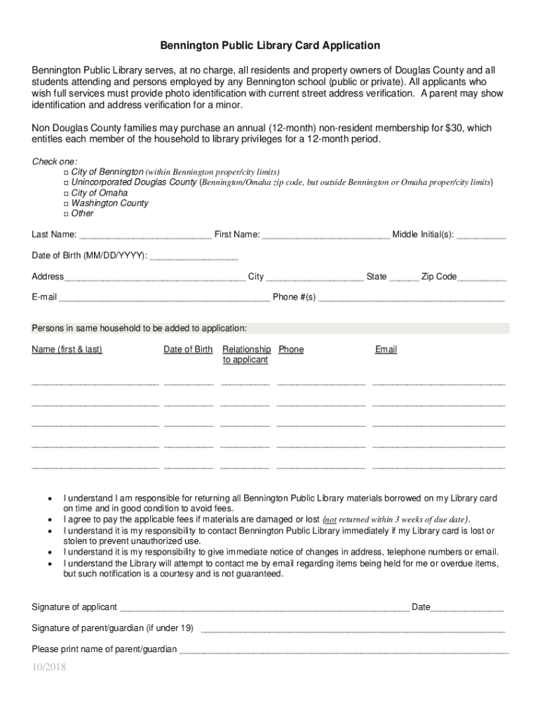 Fillable Online Bennington Library Card Application Fax Email Print ...