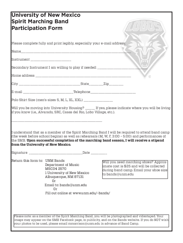 Fillable Online Spirit Marching Band Fax Email Print - pdfFiller