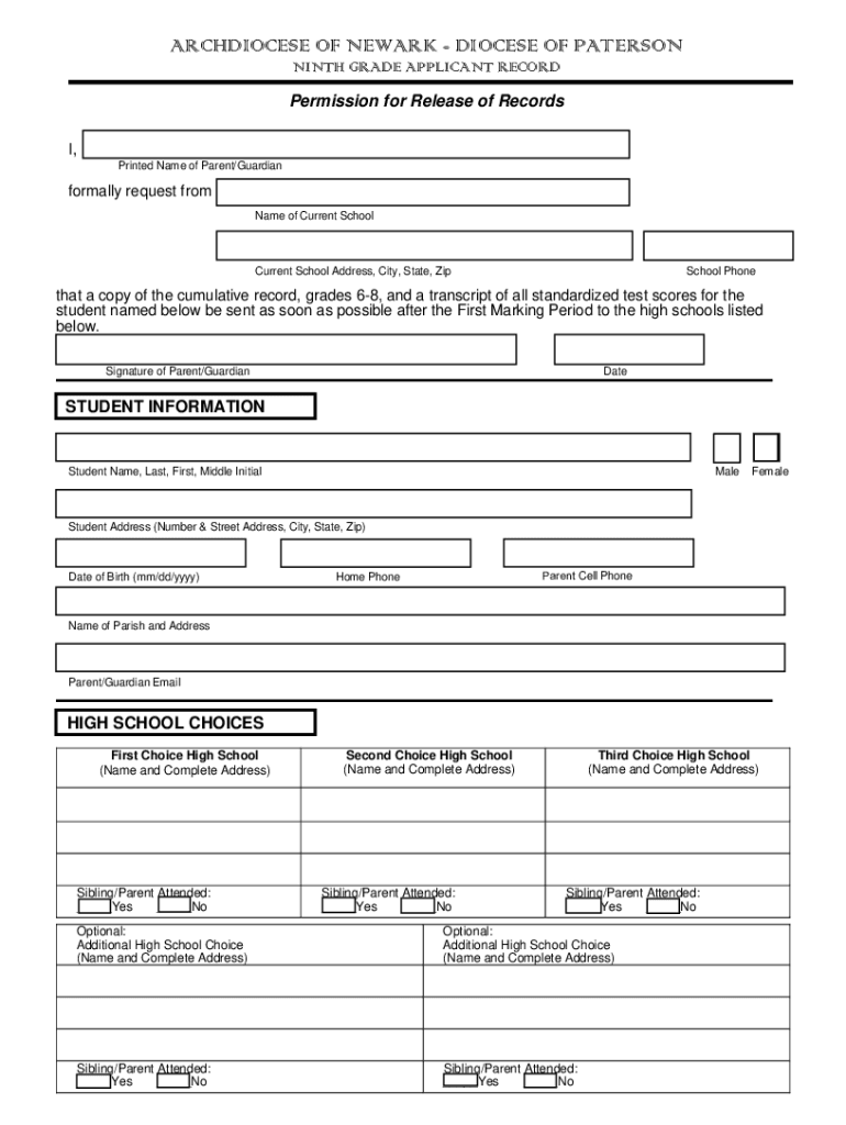 Fillable Online ARCHDIOCESE OF NEWARK - DIOCESE OF PATERSON Fax Email Print - pdfFiller