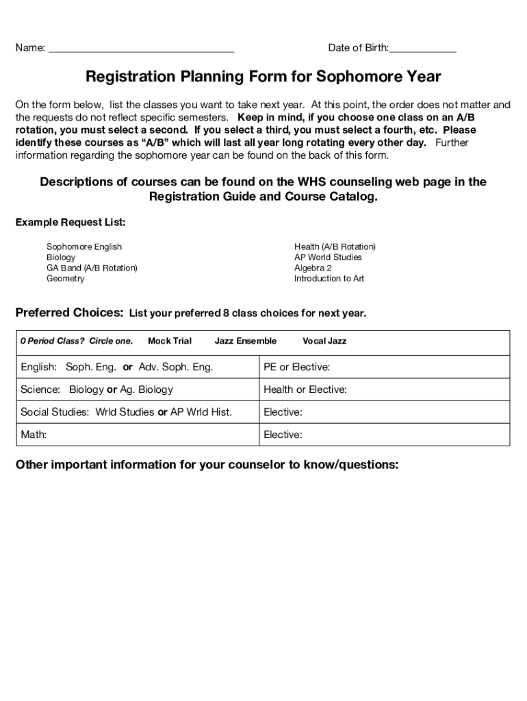 Fillable Online Sophomore Electives Fax Email Print - pdfFiller
