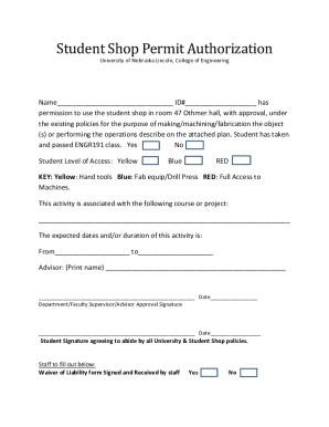 Fillable Online engineering unl Student-Shop-Authorization-Form.docx ...