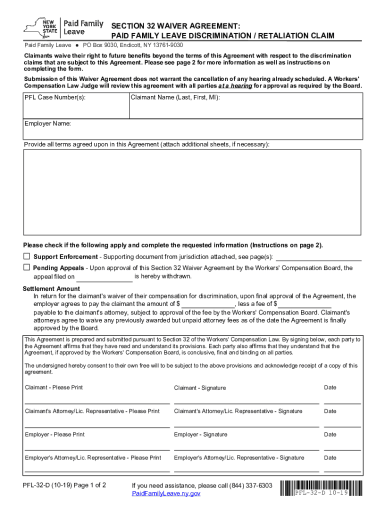 Fillable Online Form PFL-32-D - Section 32 Waiver Agreement Fax Email ...