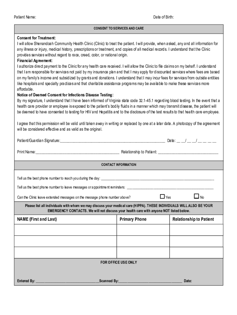 Consent to Services and Care - Fill Out, Sign & Share Online | pdfFiller
