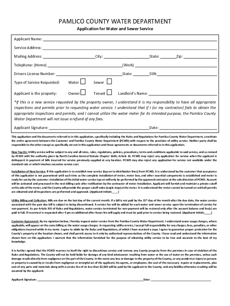 Fillable Online PAMLICO COUNTY WATER DEPARTMENT Fax Email Print - pdfFiller