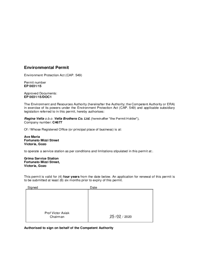 Fillable Online era org Notice of Variation - Environmental Permit Fax ...
