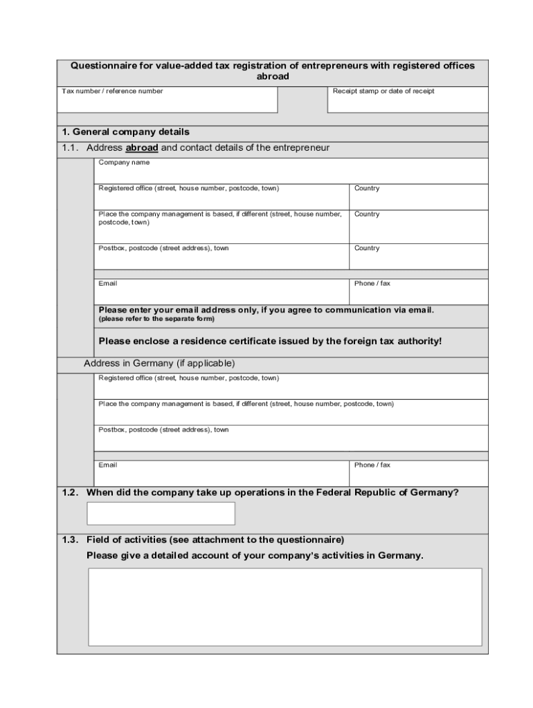 Fillable Online Questionnaire for value-added tax registration of ...
