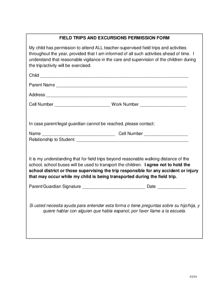 Fillable Online Voluntary Excursion/Field Trip and Medical ...