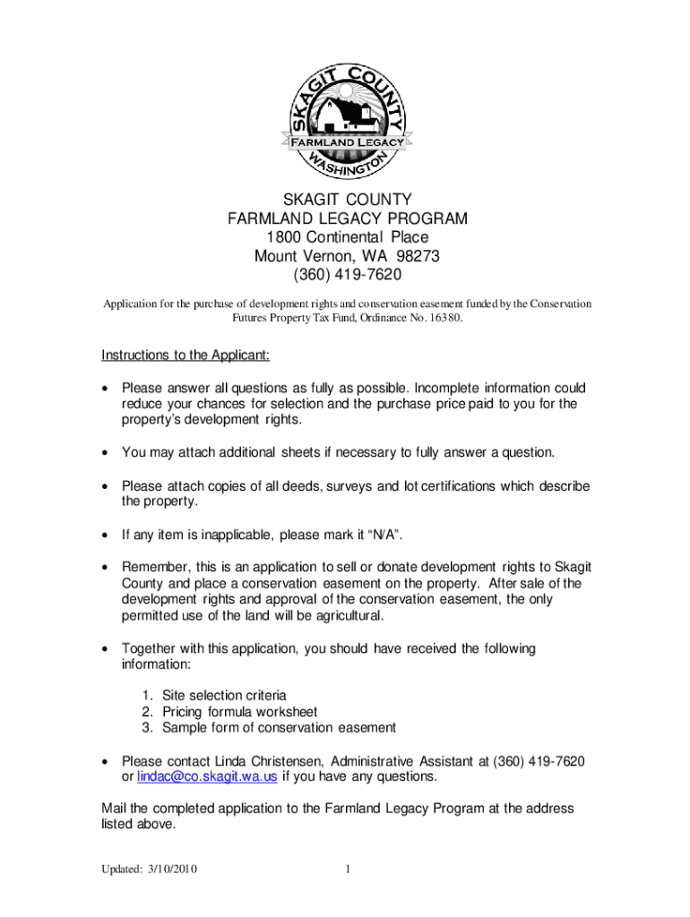 Fillable Online APPLICATION: SKAGIT COUNTY FARMLAND LEGACY ... Fax ...