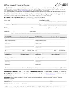 Fillable Online www2 cortland Suny Cortland Transcript Request - Fill ...
