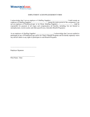 Fillable Online EMPLOYMENT ACKNOWLEDGEMENT FORM Fax Email Print - pdfFiller