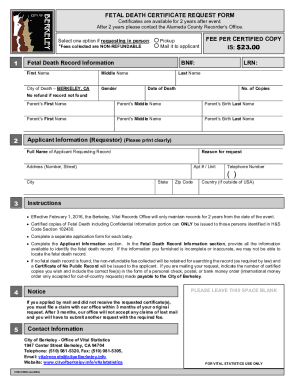Fillable Online Fetal Death Certificate Request Form Fax Email Print ...