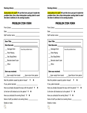 Fillable Online Problem Item Form Fax Email Print - pdfFiller