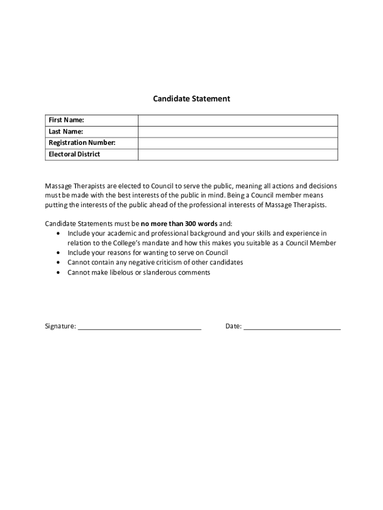 Fillable Online Candidate's Statement of Qualifications Voter-Nominated ...