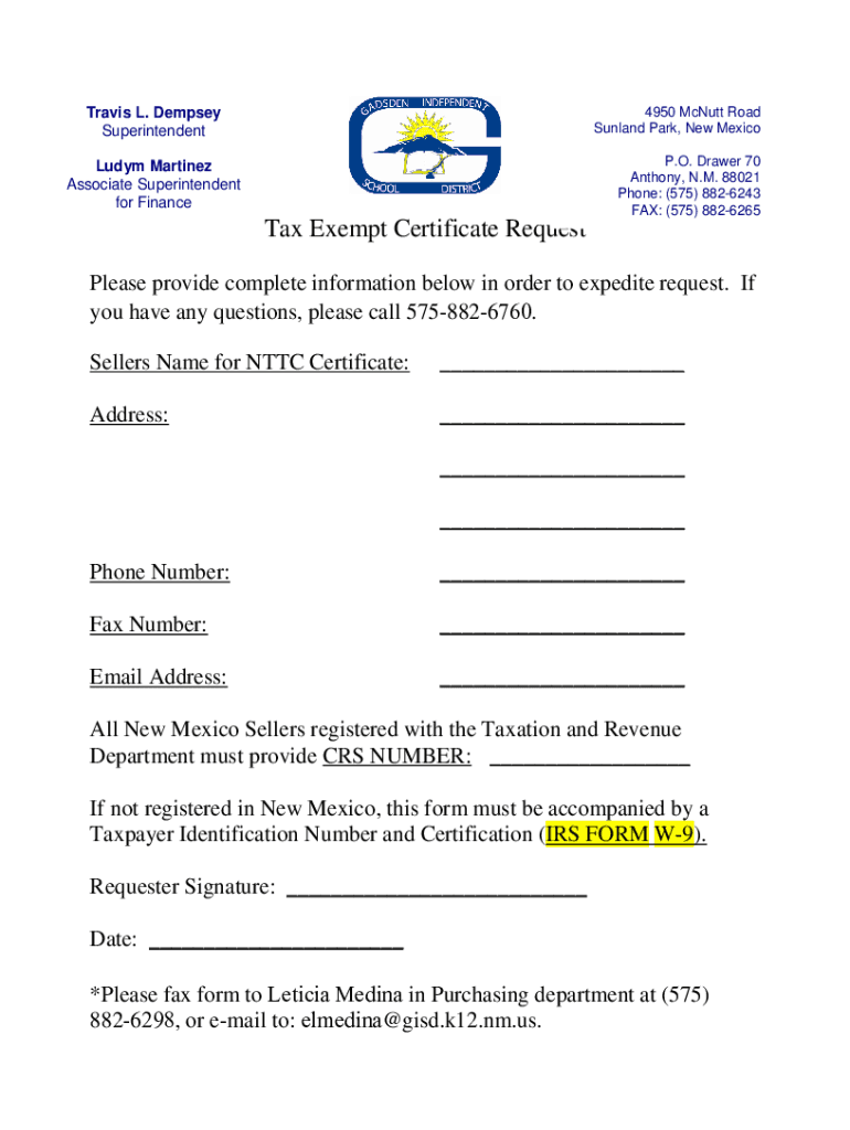 Fillable Online Tax Exempt Certificate Request.doc Fax Email Print ...