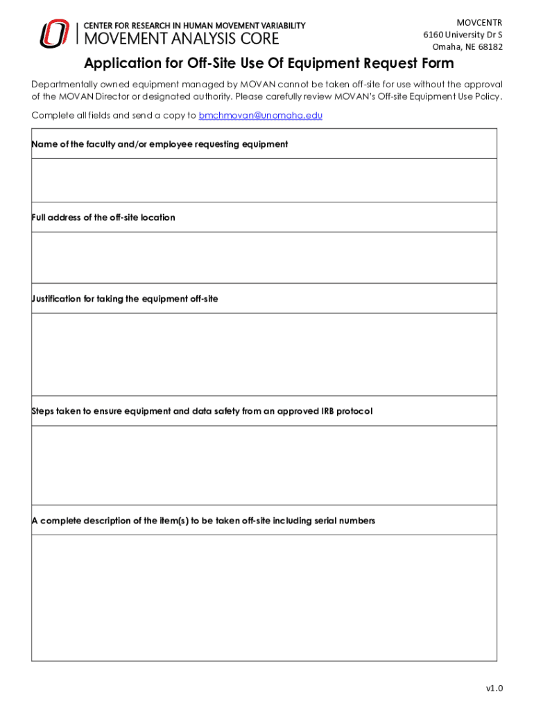 Fillable Online Application for Off-Site Use Of Equipment Request Form ...