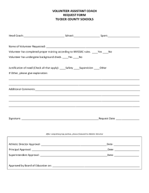 Fillable Online Volunteer Assistant Coach Request Form Fax Email Print - pdfFiller