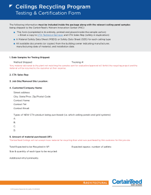Fillable Online Ceilings Recycling Program Testing and Certification ...