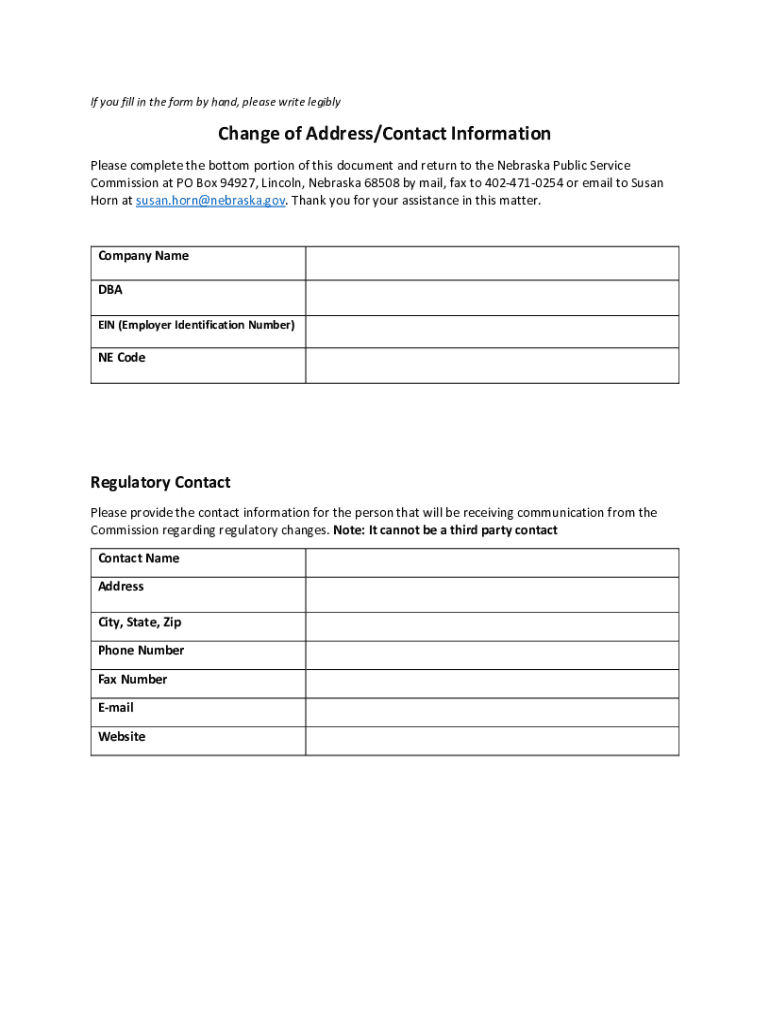 Fillable Online psc nebraska If you fill in the form by hand, please write legibly Fax Email ...