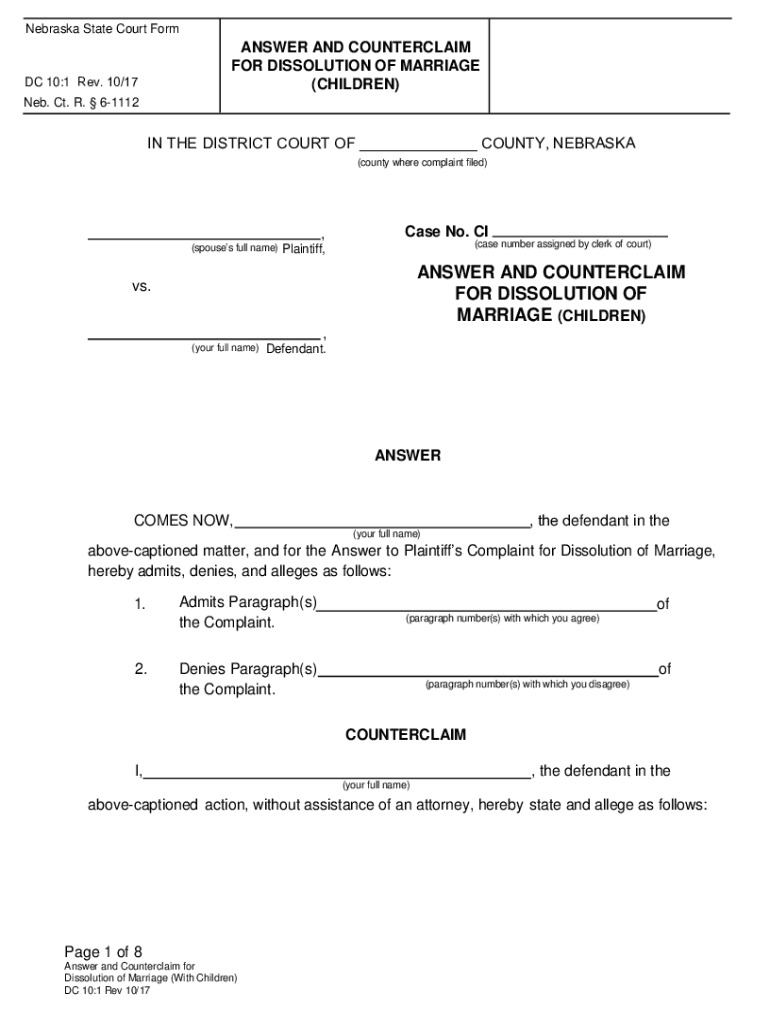 Fillable Online Answer And Counterclaim For Dissolution Of Marriage With ... Fax Email Print ...