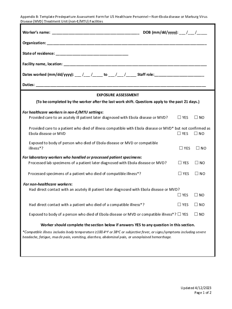 Fillable Online Appendix B: Template Predeparture Assessment Form for ... Fax Email Print ...